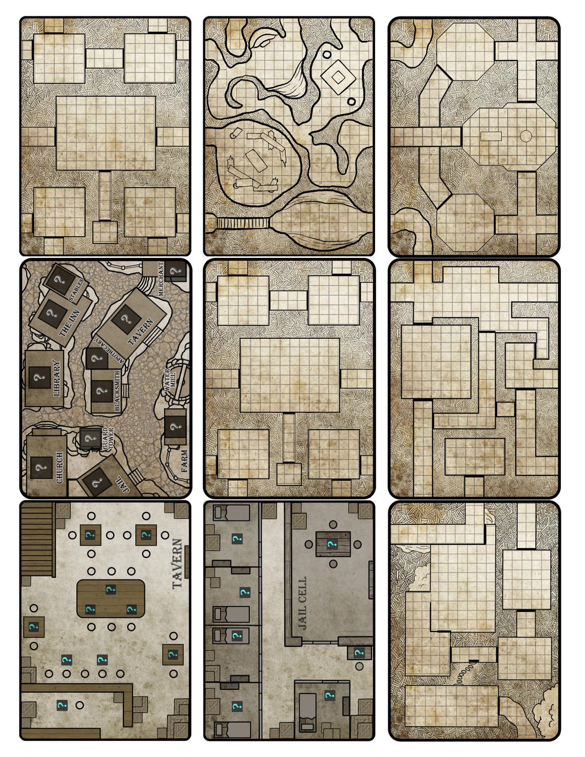 Dnd Dungeon & Town Cards for Game Night, Digital Files, Instant ...