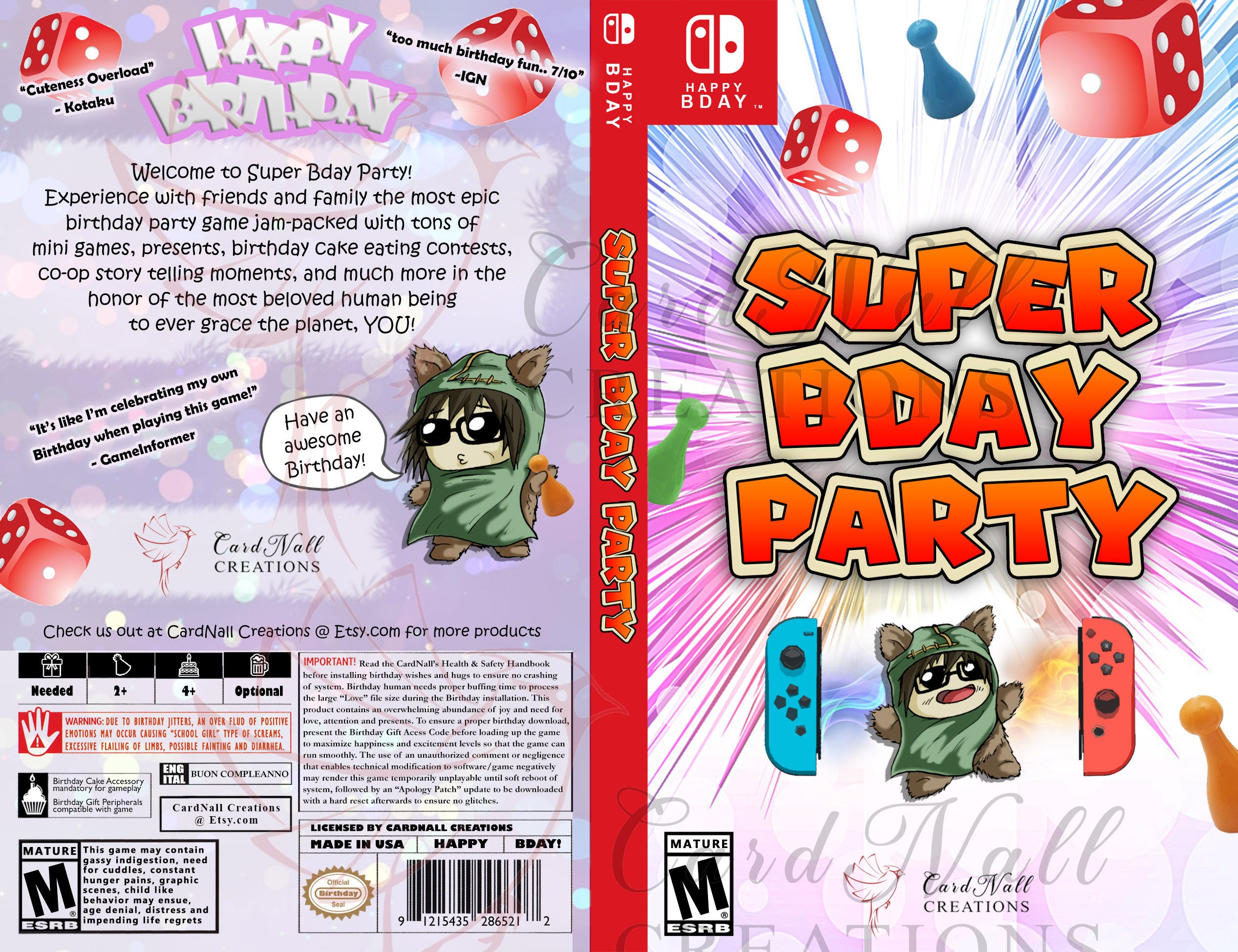 Custom Happy Birthday Switch Game Case Greeting Cards, JPEG, Digital ...