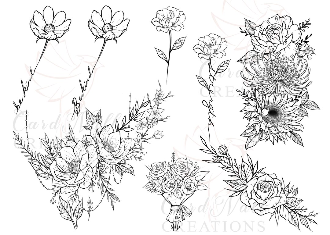 Instant Download of a Tattoo Flower Design Sheet, JPEG, Digital Files ...