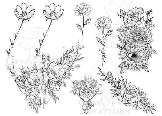 Instant Download of a Tattoo Flower Design Sheet JPEG - Etsy