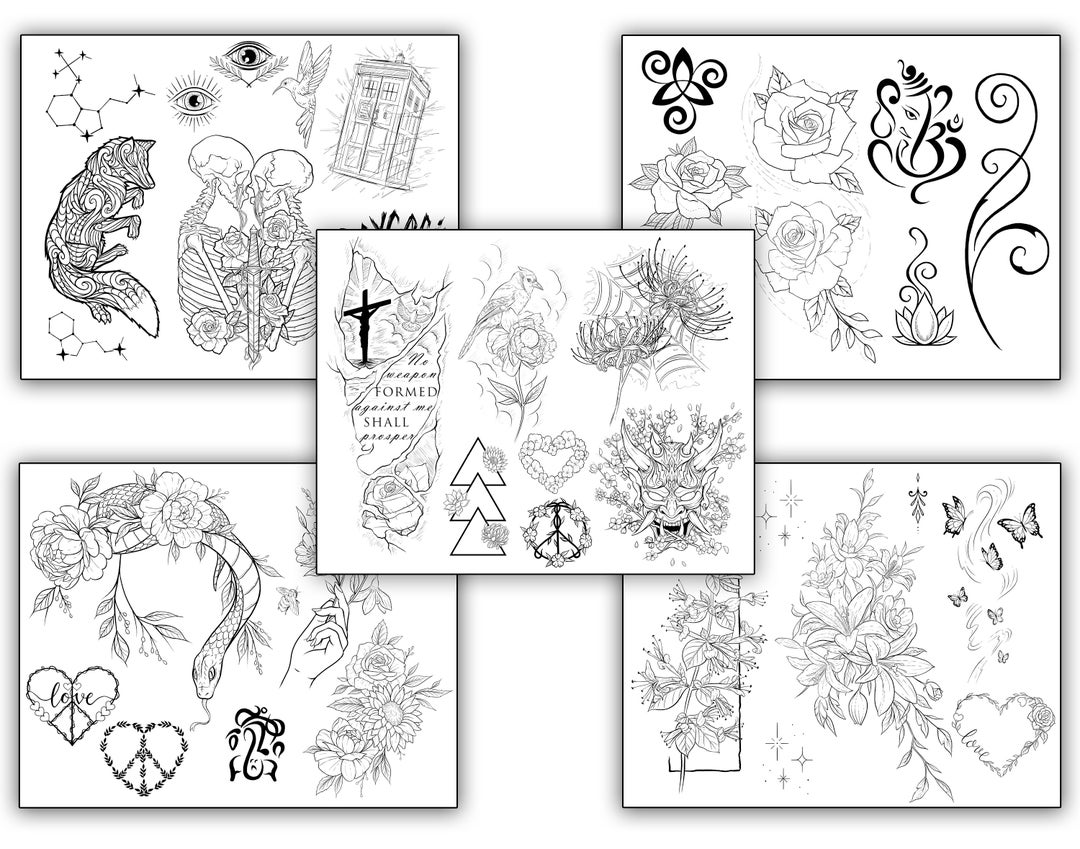 Digital Files of Tattoo Flash, BUNDLE of 5 Flash Sheets! Custom Art for ...