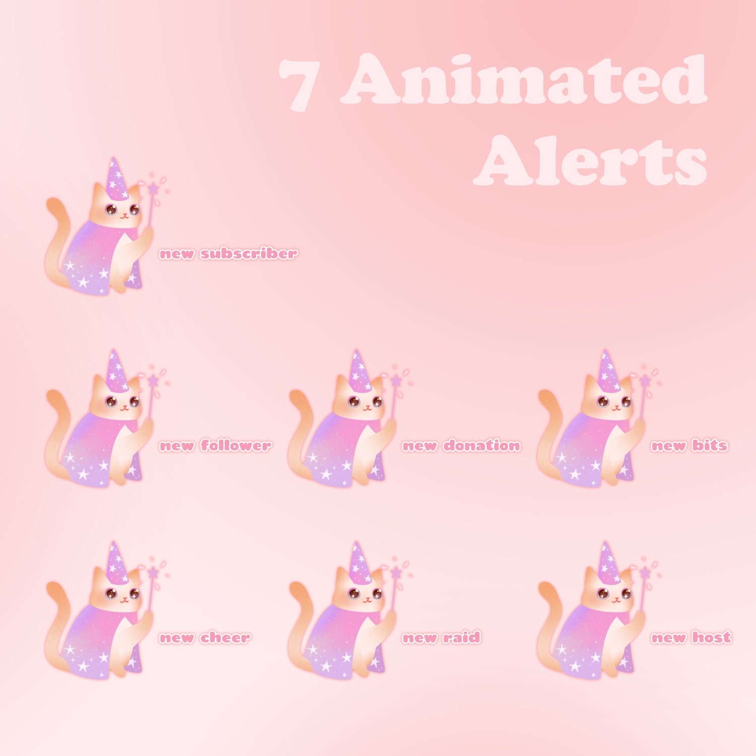 ANIMATED Wizard Cat Alerts PINK Twitch, Youtube, Streamlabs Stream ...