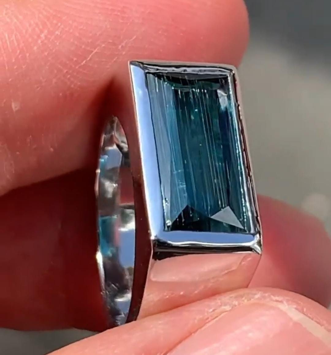 Vivid Indicolite Blue Tourmaline Ring for Men Women Solid Sterling ...
