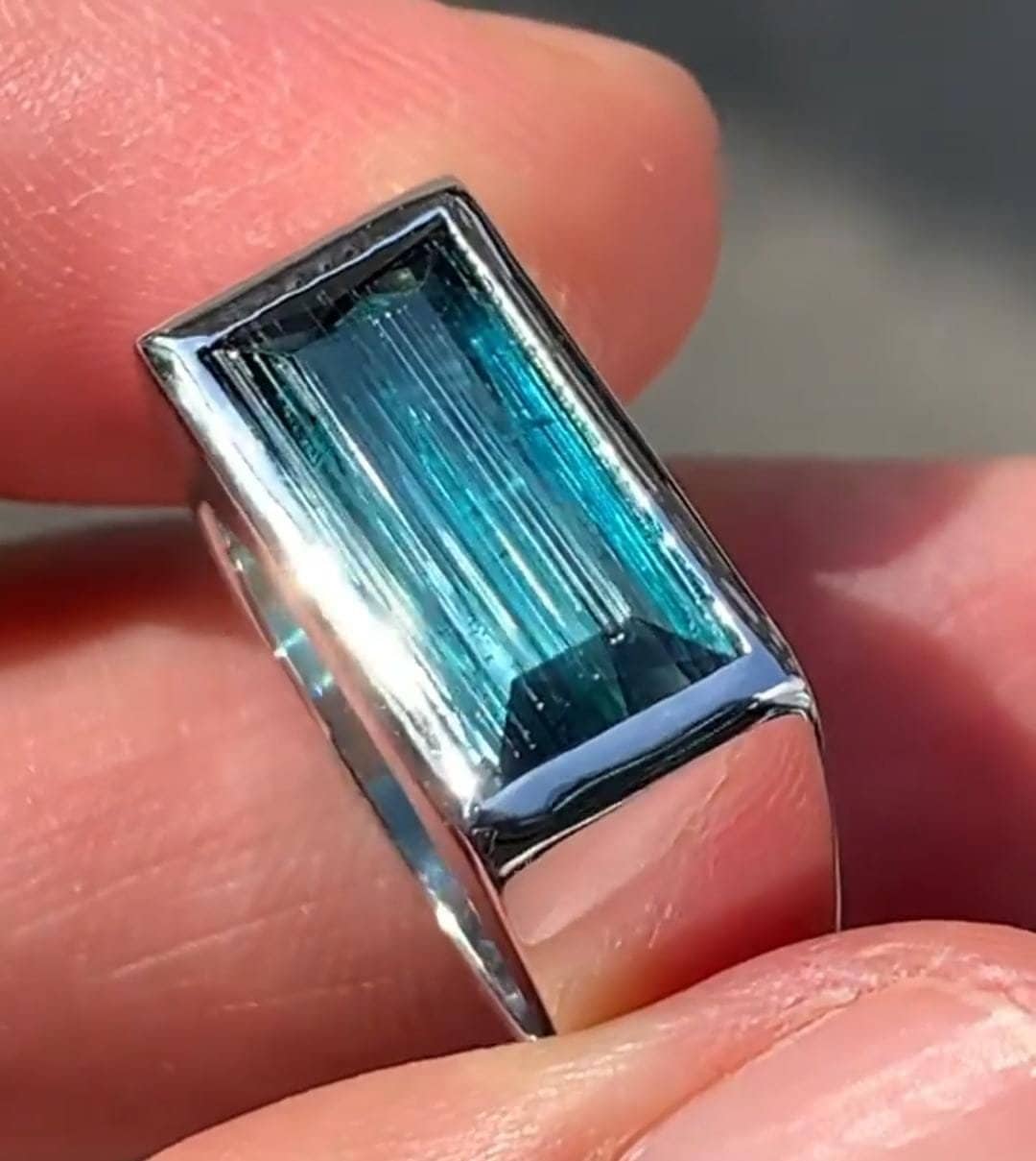 Vivid Indicolite Blue Tourmaline Ring for Men Women Solid Sterling ...