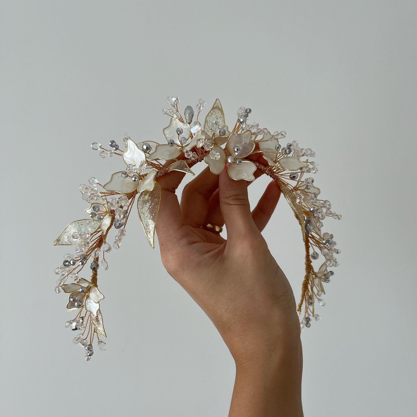 Handmade Flower Crown, Bridal Floral Tiara, Swarovski Crystal Headpiece ...
