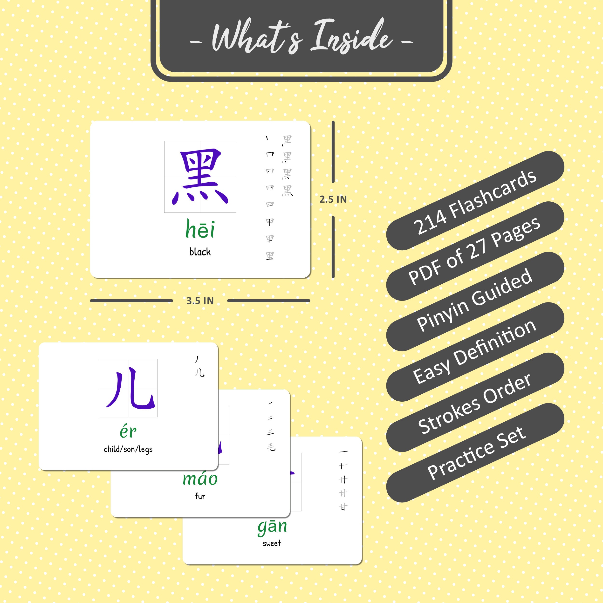Printable | 214 Basic Chinese Radicals Flashcards With Strokes Order ...