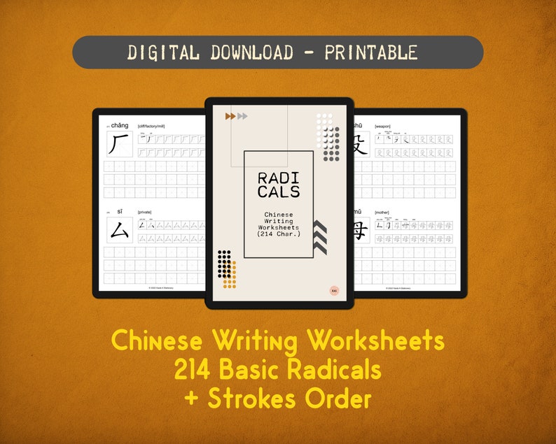 Printable 214 Basic Chinese Radicals Writing Worksheet Digital - Etsy