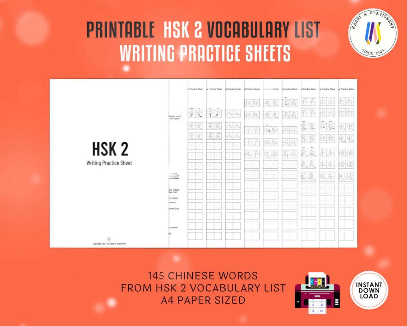 Printable Chinese Writing Practice Sheet HSK 2 Vocabulary List - Etsy UK