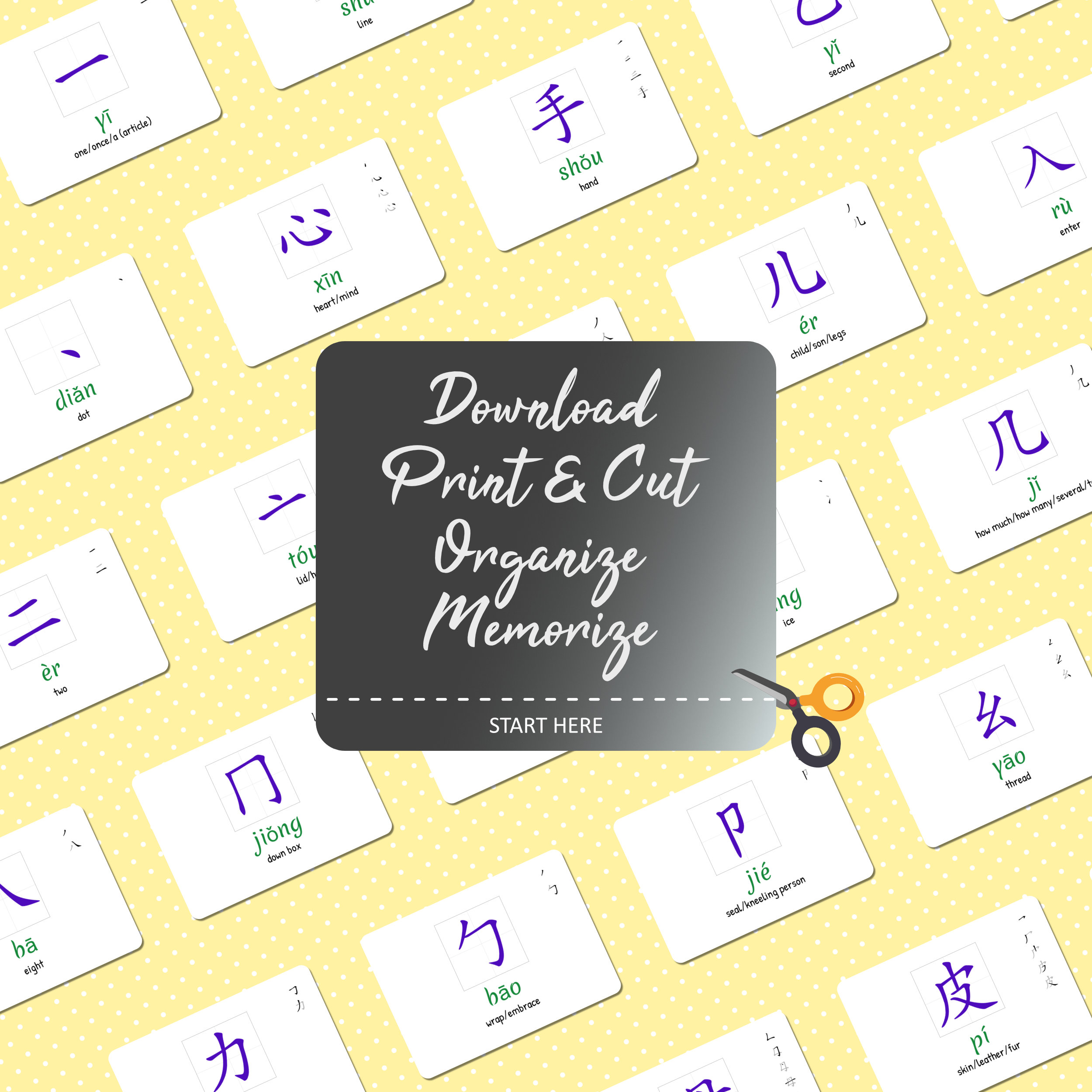 Printable | 214 Basic Chinese Radicals Flashcards With Strokes Order ...