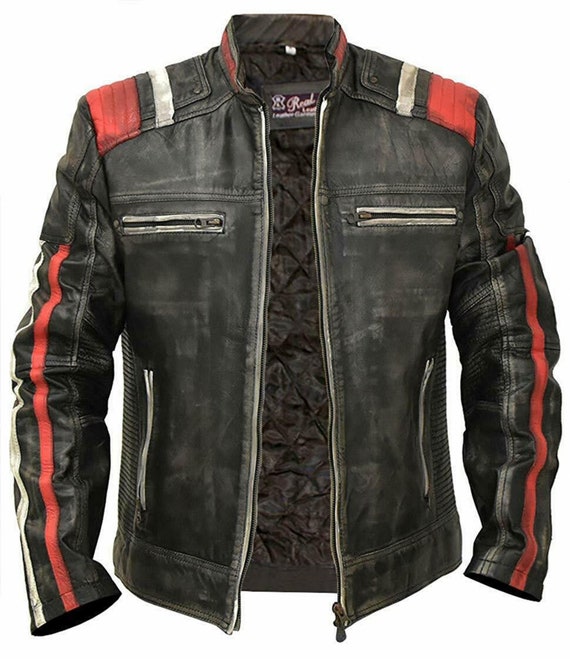 New Men's Moto Jacket Cafe Racer Vintage Retro Distressed - Etsy