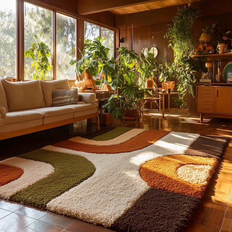 Retro Geometric Rug Green - Etsy