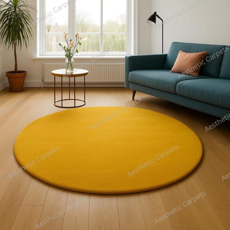Mustard Cotton Round Rug - Etsy