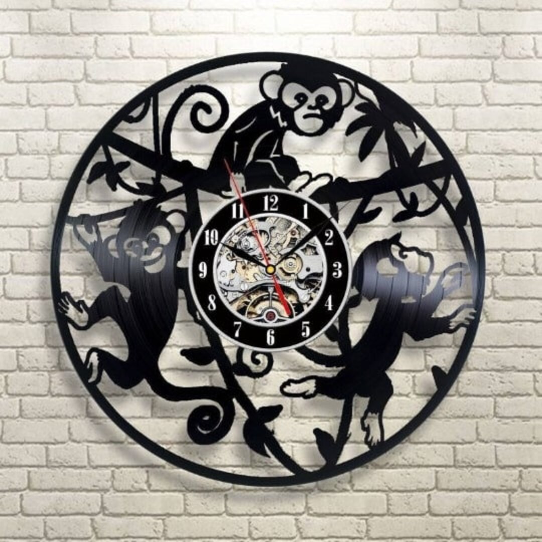 Monkeys Vinyl Record Large Clock, Funny Animals Wall Art, Laser Cut ...
