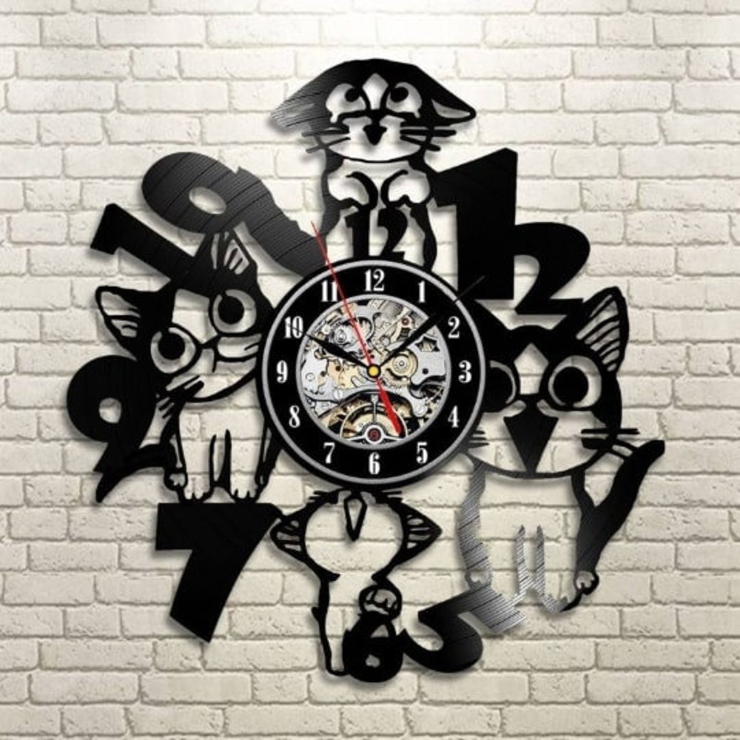 Little Cats Vinyl Record Laser Cut Clock, I Love Cats, Wall Decor for ...