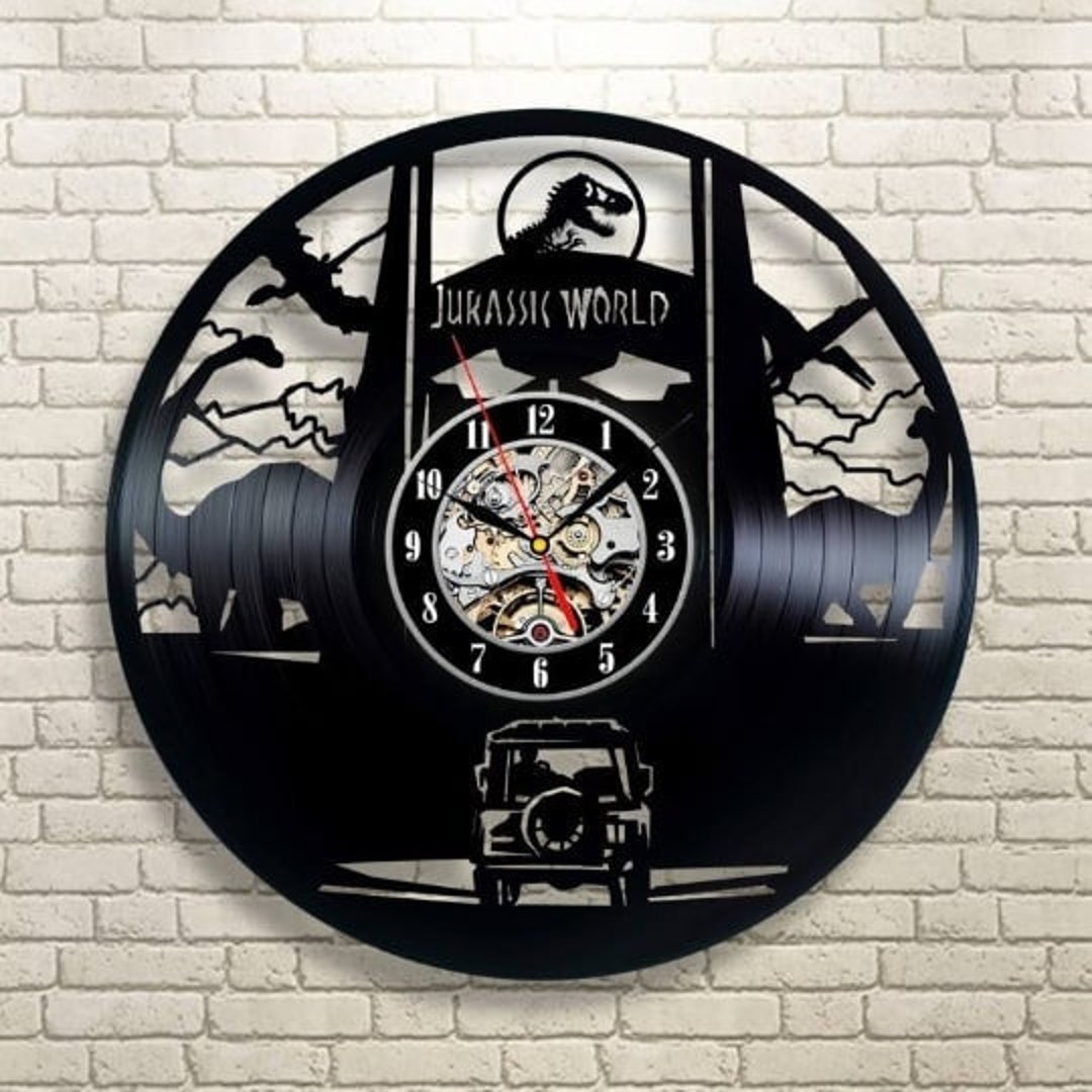 Jurassic World Vinyl Record Round Clock, Dinosaur Artwork, Wall Art for Kids, Dinosaur Room ...