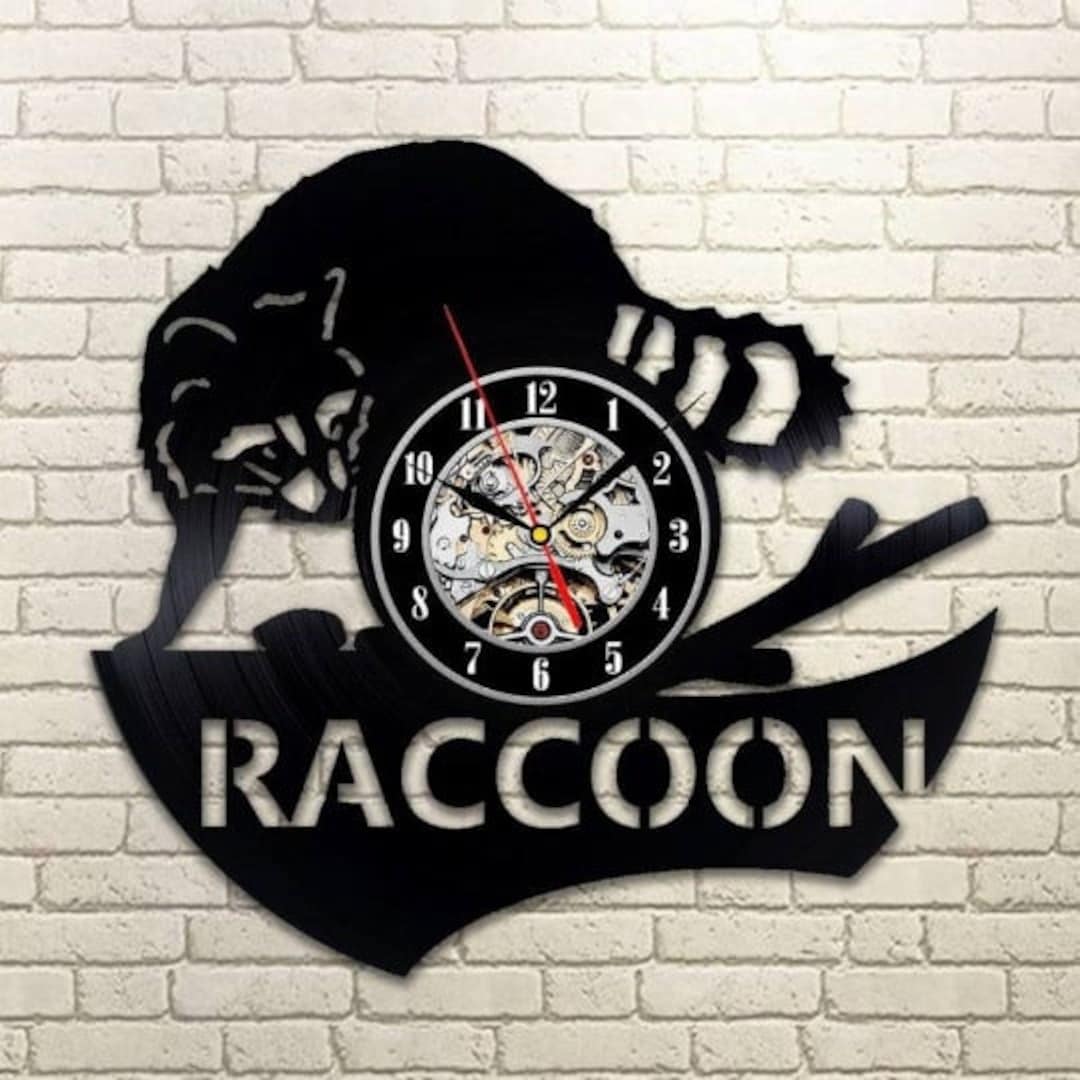 Raccoon Vinyl Record Laser Cut Wall Clock, Animal Lover Gift, Creative ...