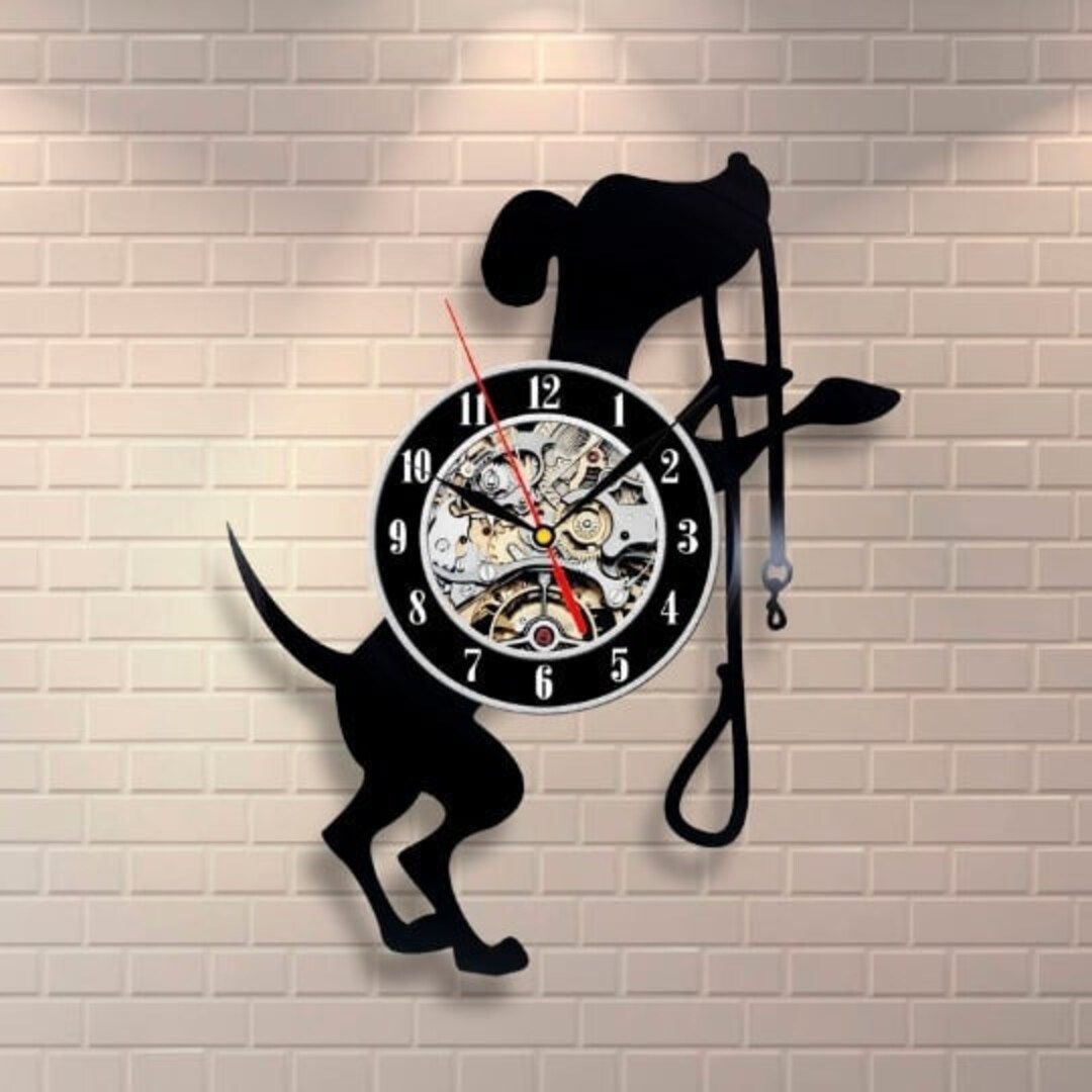 Dog Walking Vinyl Record Large Wall Clock, I Love Dogs, Animal Decor ...