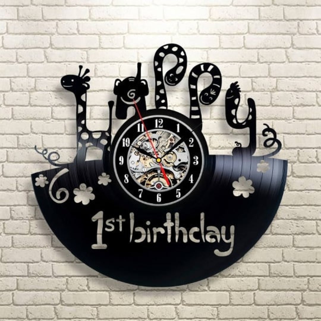 Happy 1st Birthday Vinyl Record Wall Clock, Cute Decor for Nursery ...
