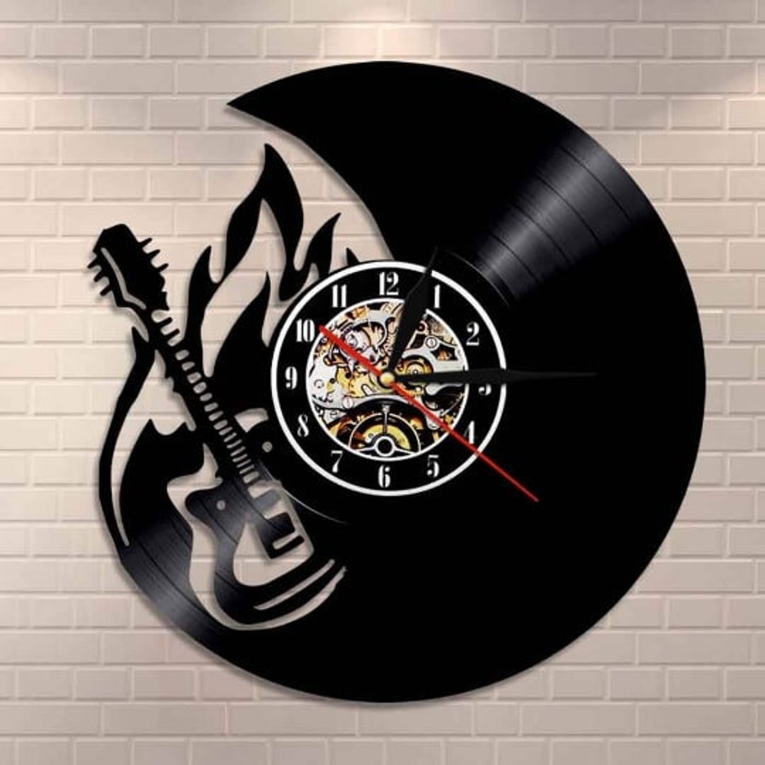 Electric Guitar Vinyl Record Large Wall Clock Music Teacher Gift Music ...