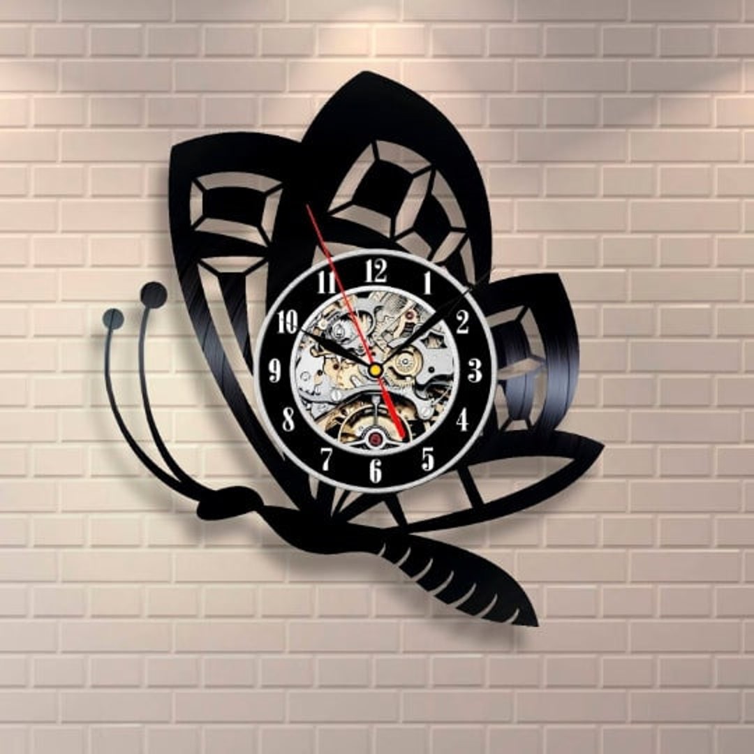 Butterfly Vinyl Record Handmade Clock, Original Wall Decor for Girls ...
