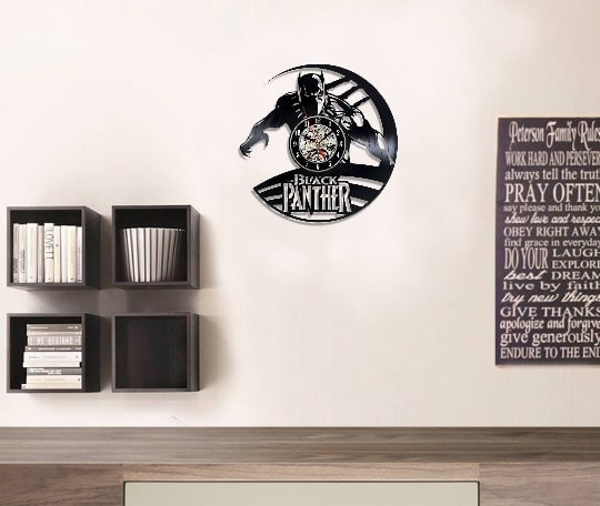 Black Panther Vinyl Record Handmade Wall Clock, Superhero Wall Art ...