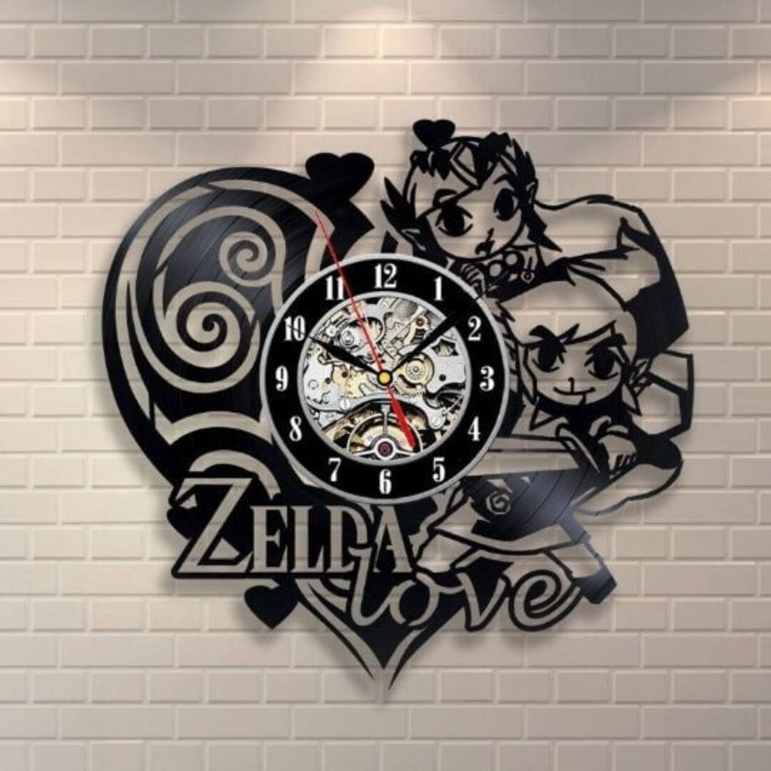 Link and Zelda Vinyl Record Black Wall Clock, Video Game Room Decor ...
