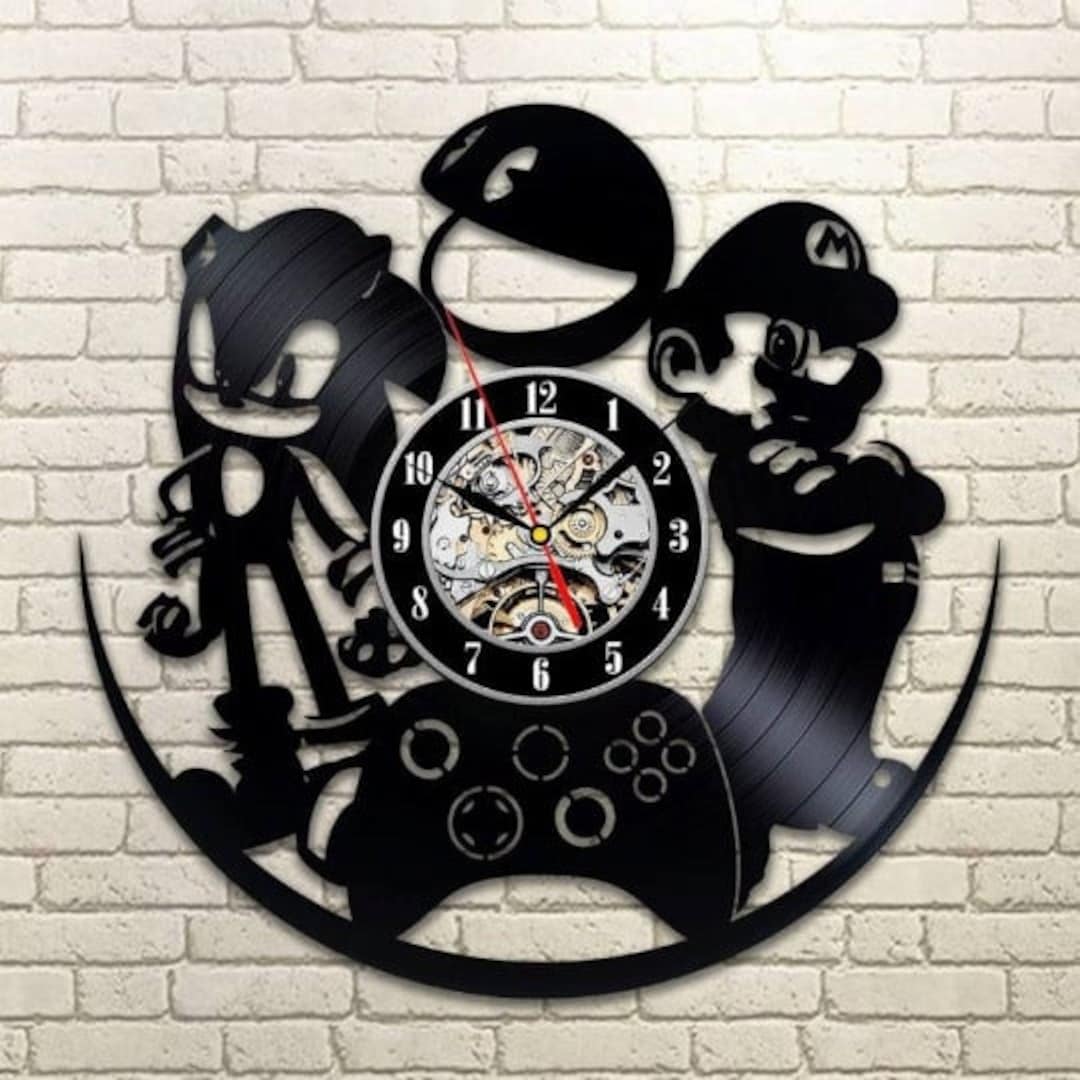 Video Games Vinyl Record Analog Clock, Game Room Wall Hanging Art, Boy ...