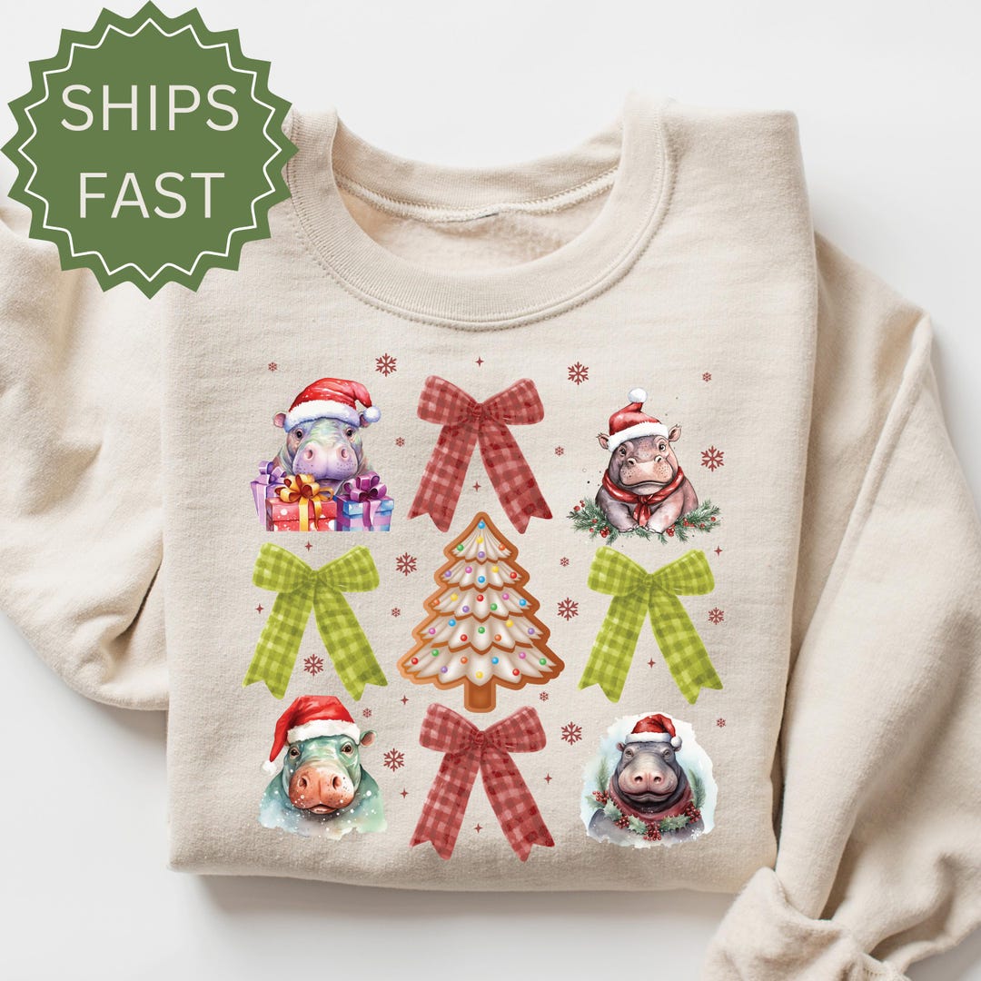 Baby Pygmy Hippo Moo Deng Sweatshirt Moo Deng Christmas Sweater Trendy ...