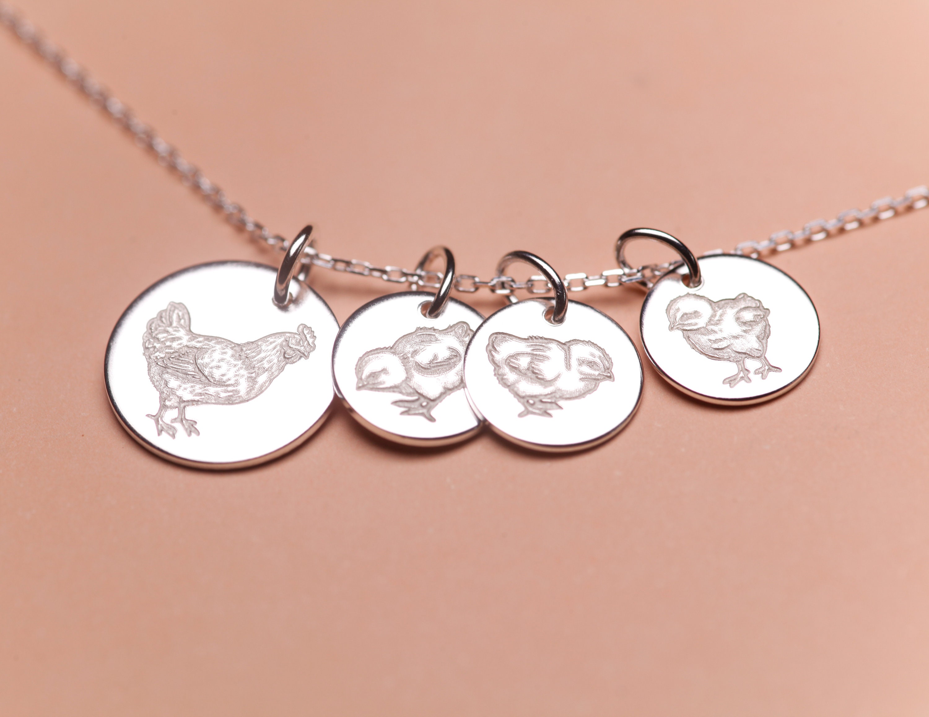 Chicken Family Necklace. Mother Chicken & Chicks Necklace, Personalized ...