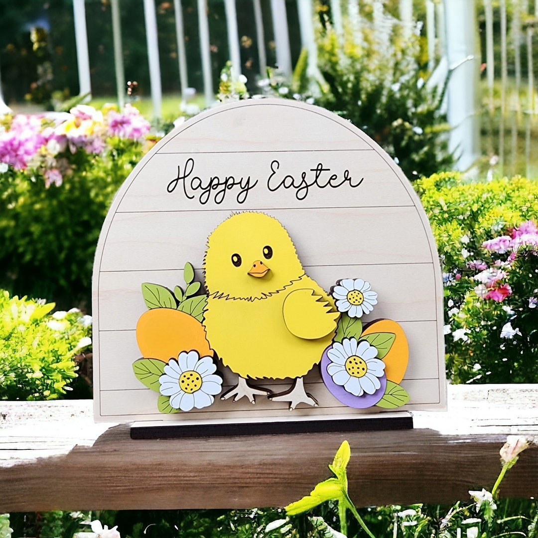 Instant Digital Download, Happy Easter Chick With Florals and Eggs Sign ...