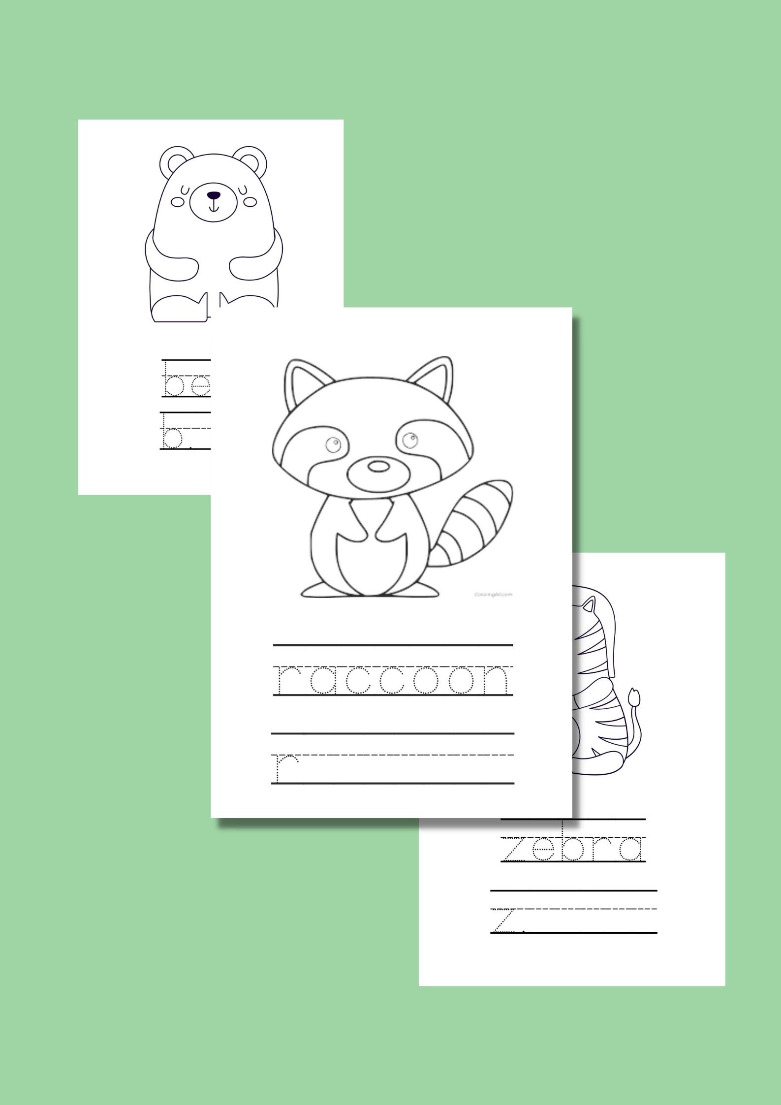 Animals A to Z - Color the Animal and Trace the Word - Etsy