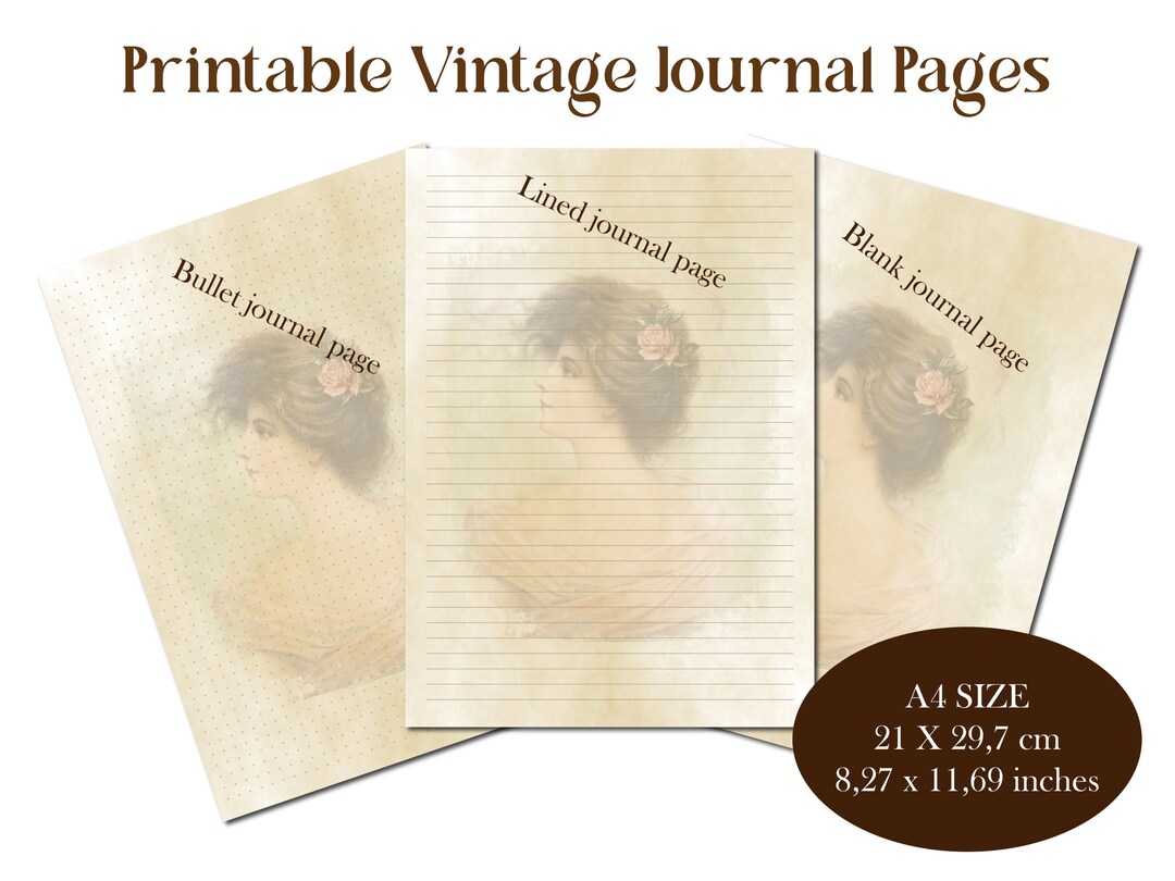 Vintage Journal Pages Set Printable Bullet Journal Page Printable Lined ...