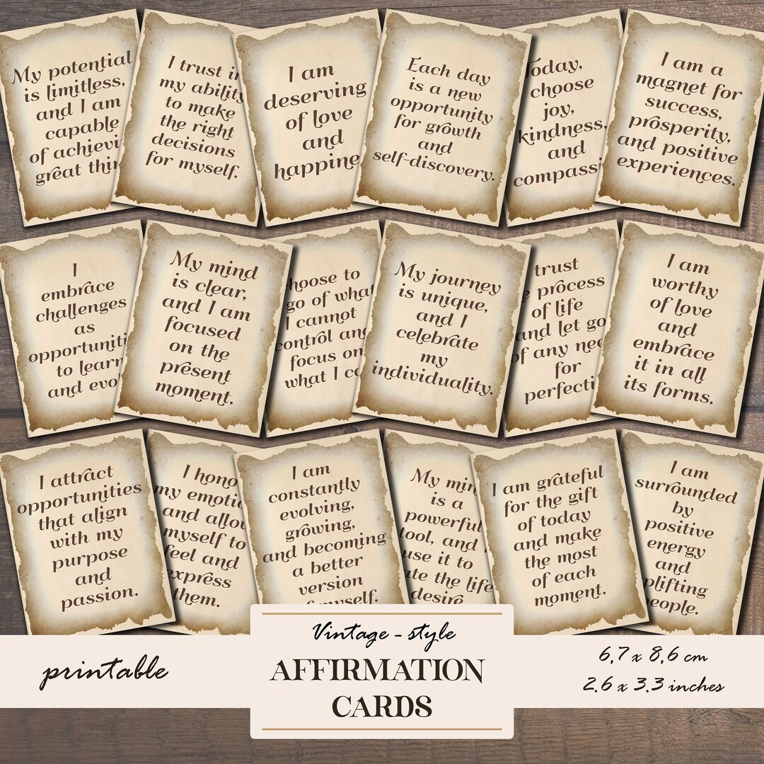 Printable Affirmation Cards Junk Journal Ephemera Vintage Cards ...