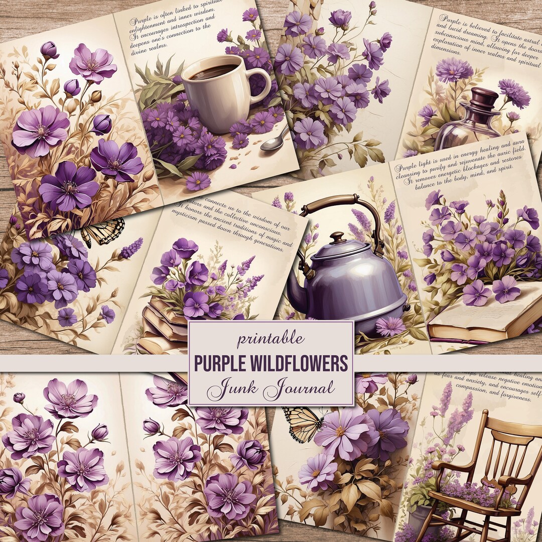Purple Wildflowers Junk Journal Printable Purple Papers Floral Journal ...
