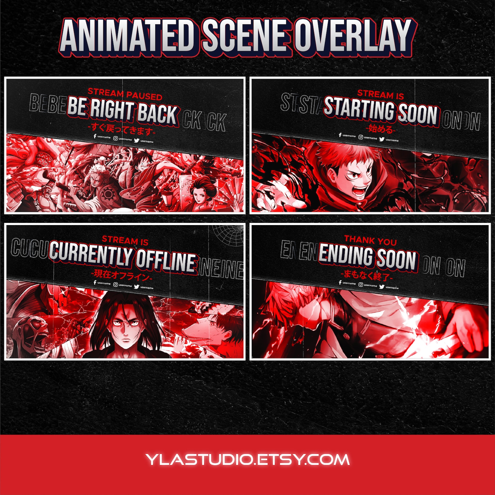 Anime Custom Twitch Overlay - Anime Stream Package - Anime Twitch ...