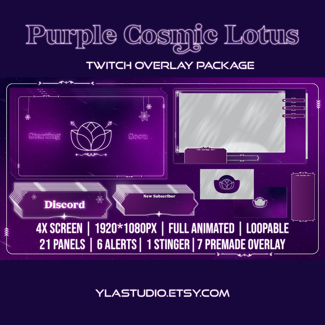 Purple Cosmic Lotus Animated Stream Overlay Package - Etsy