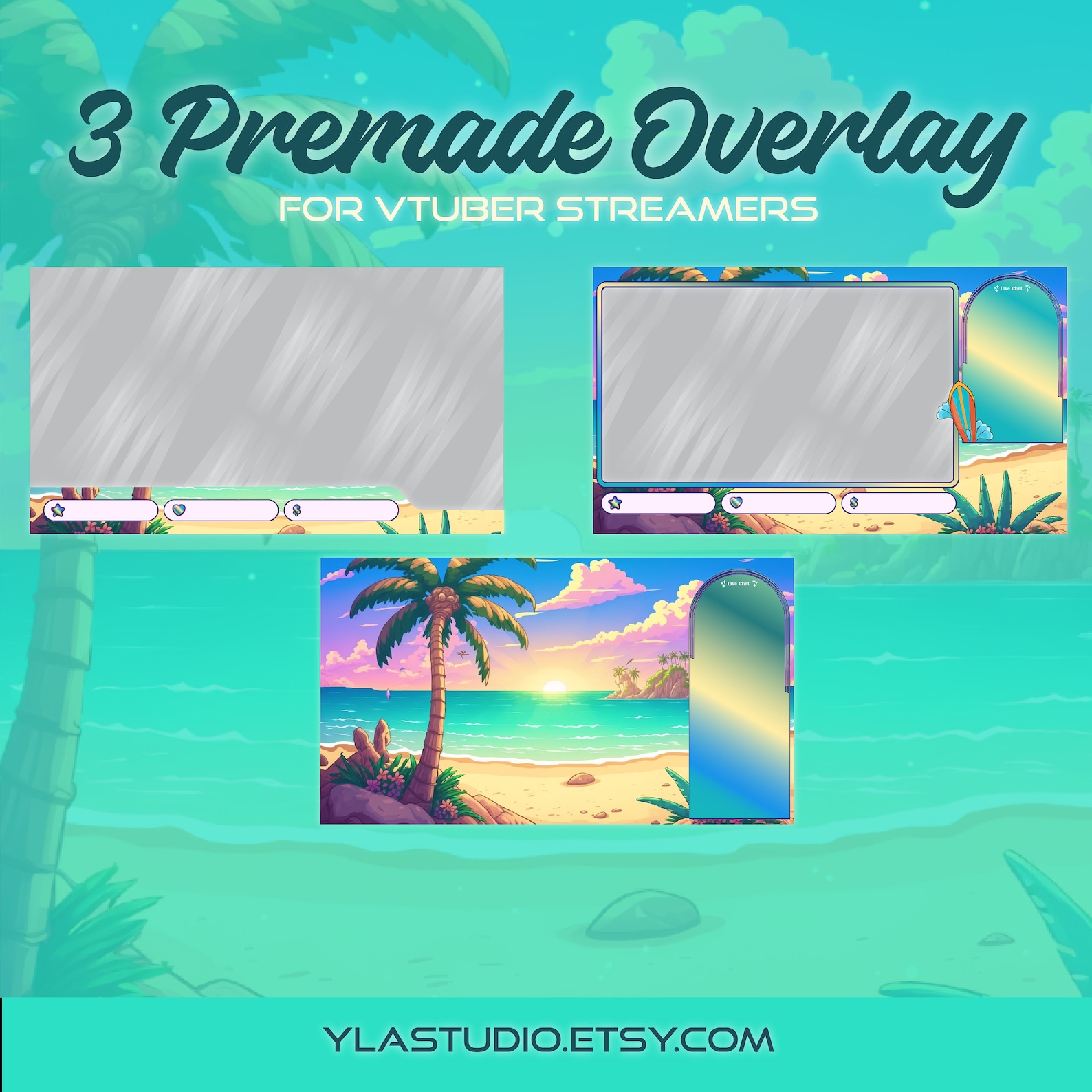 Summer Beach Twitch Stream Overlay Package (animated) - Etsy