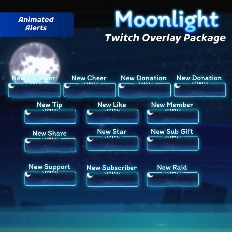 Midnight Moonlight Animated Twitch Overlay Package Stream - Etsy