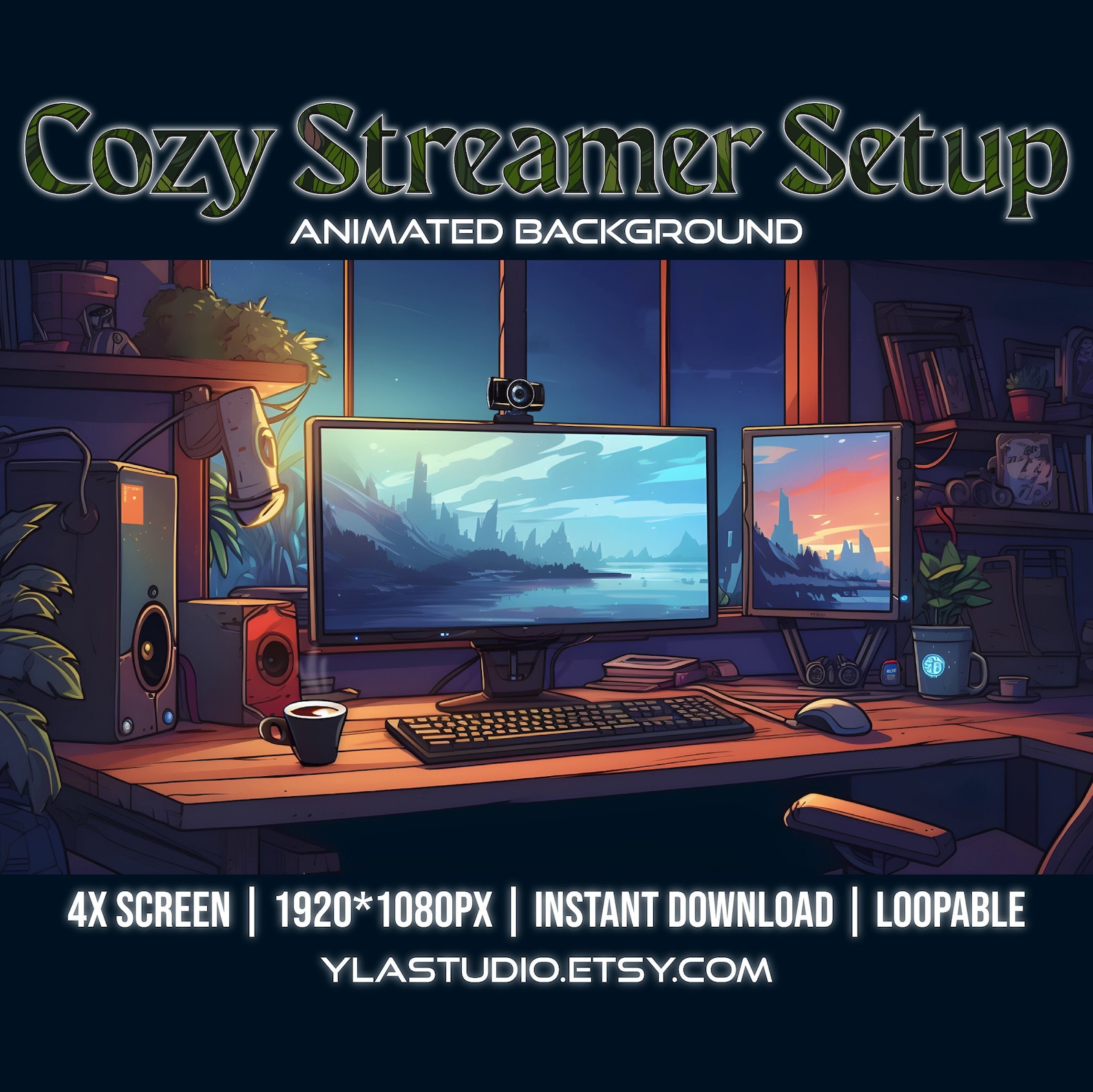 Cozy Streamer Setup Animated Background Twitch Animated Screen Vtuber ...