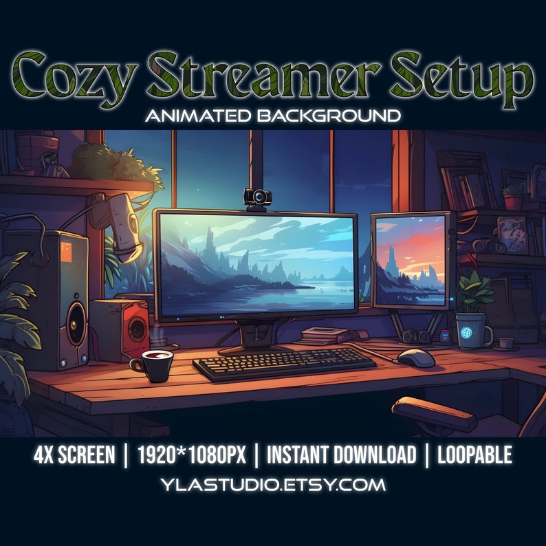 Cozy Streamer Setup Animated Background Twitch Animated Screen Vtuber ...
