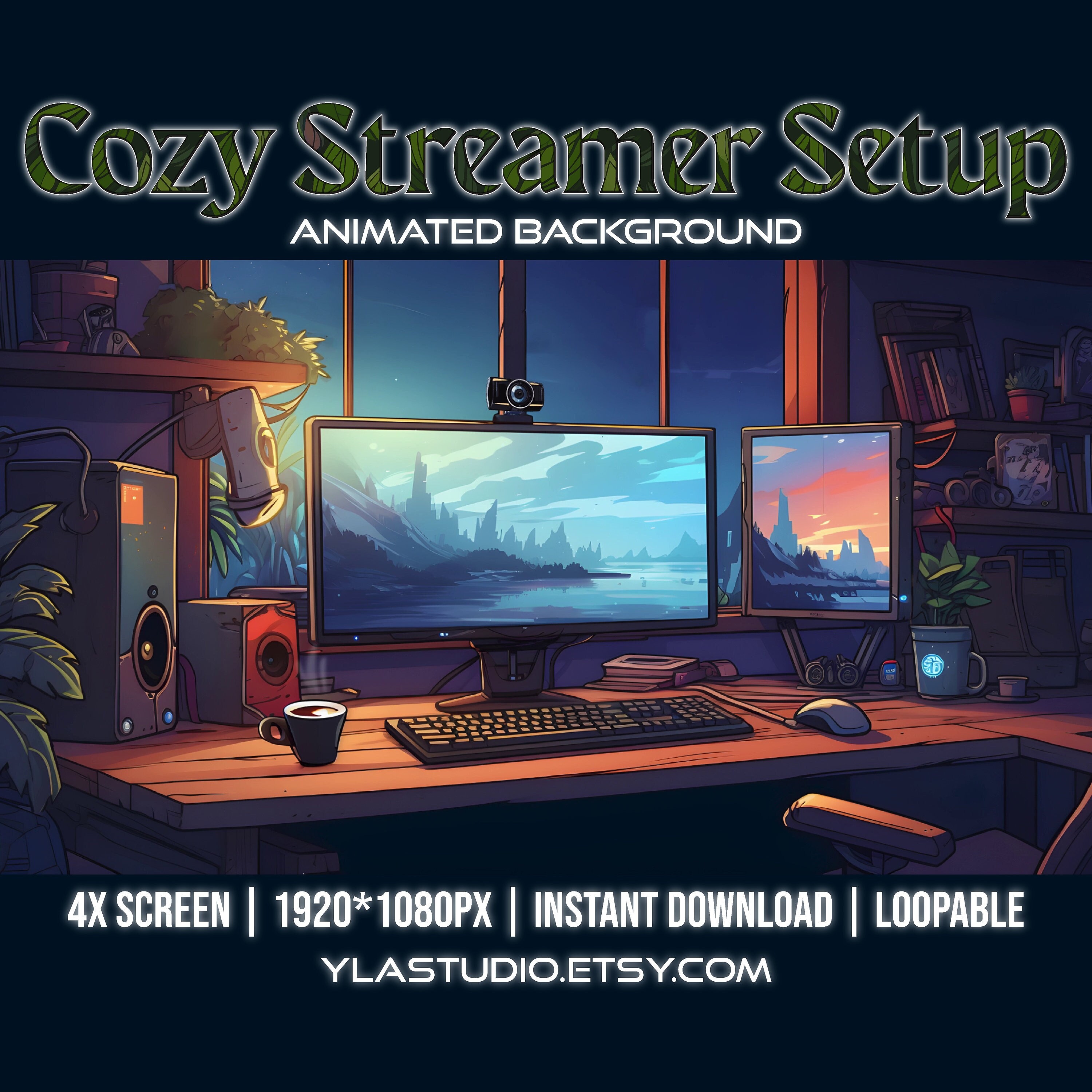 Cozy Streamer Setup Animated Background Twitch Animated Screen Vtuber ...