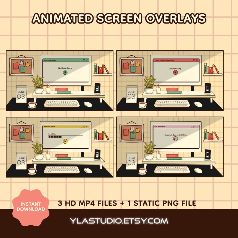 Cozy Desk Twitch Stream Overlay Pack: Animated Lofi Gameroom (digital ...