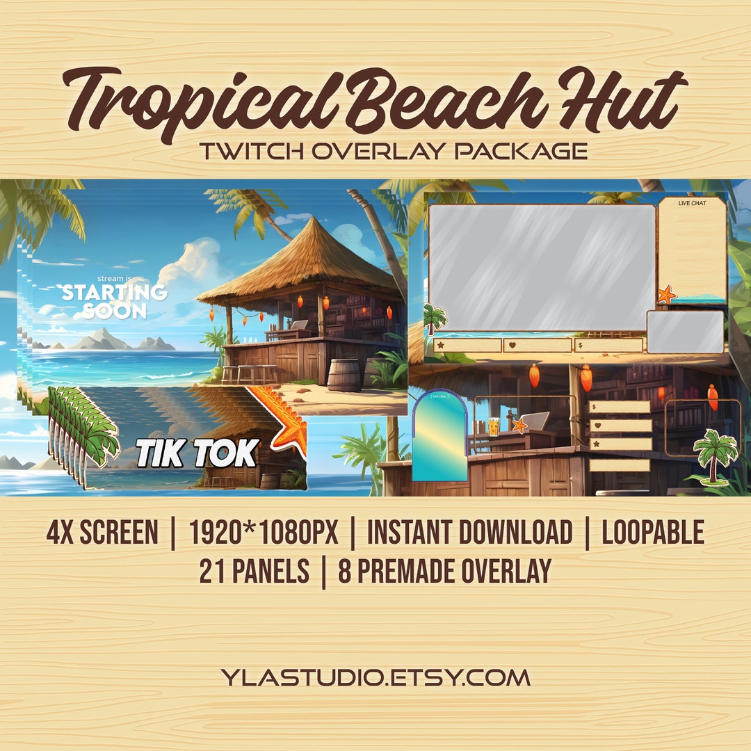 Tropical Beach Hut Animated Twitch Overlay Package - Etsy