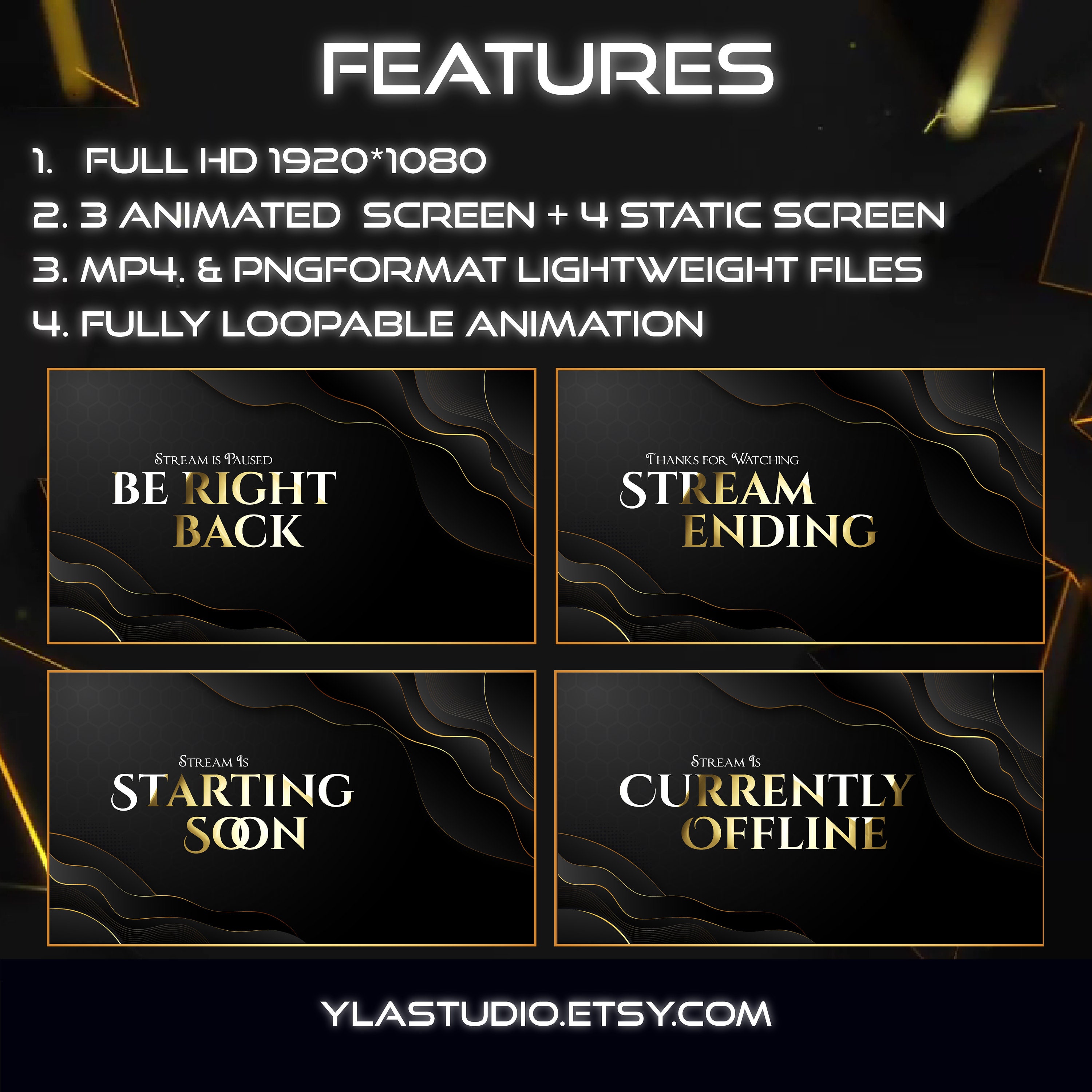 Luxury Golden Animated Screen Overlay for Twitch Overlay Elegant ...