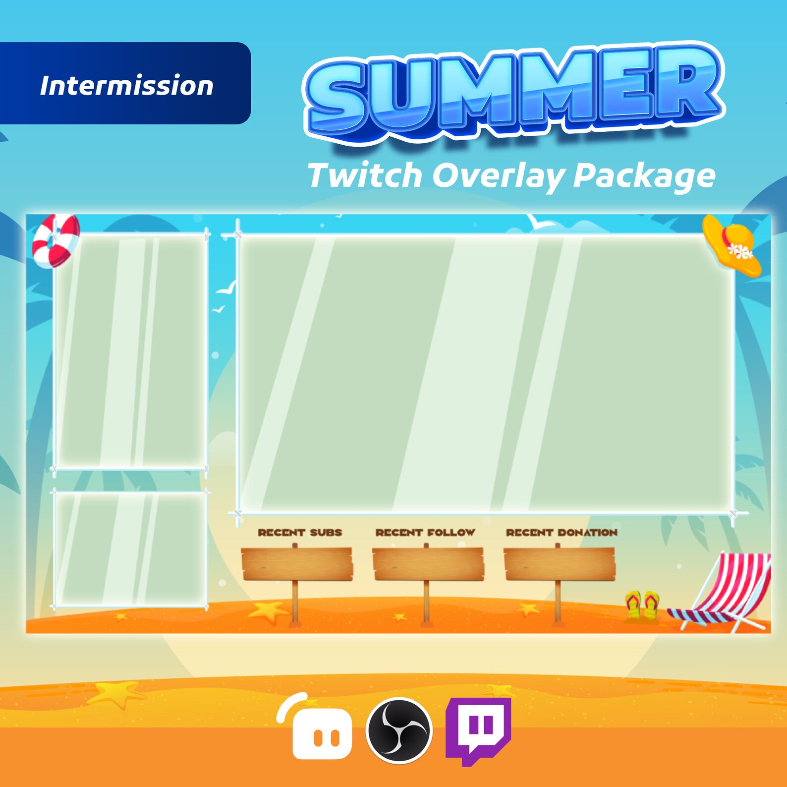 Summer Beach Twitch Overlay Package: Animated Stream Screens - Etsy