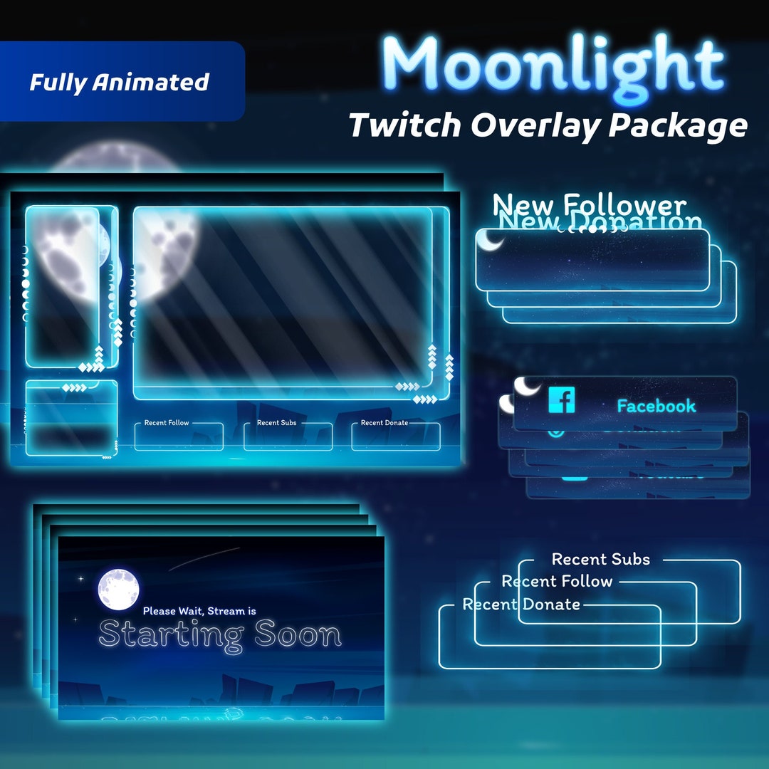 Midnight Moonlight Animated Twitch Overlay Package Stream Package ...