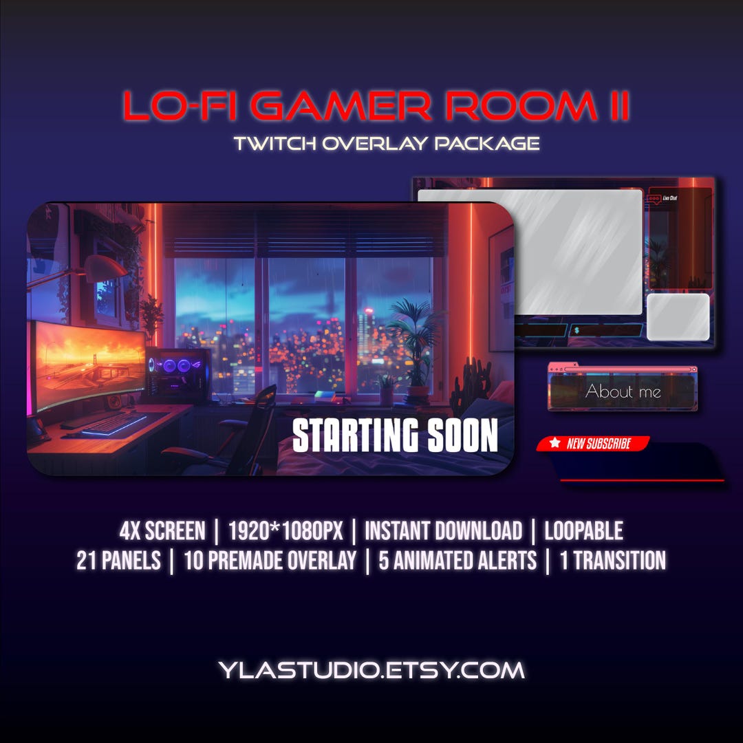Cozy Lofi Gamer Room Twitch Stream Package: Animated Overlay, Panels ...