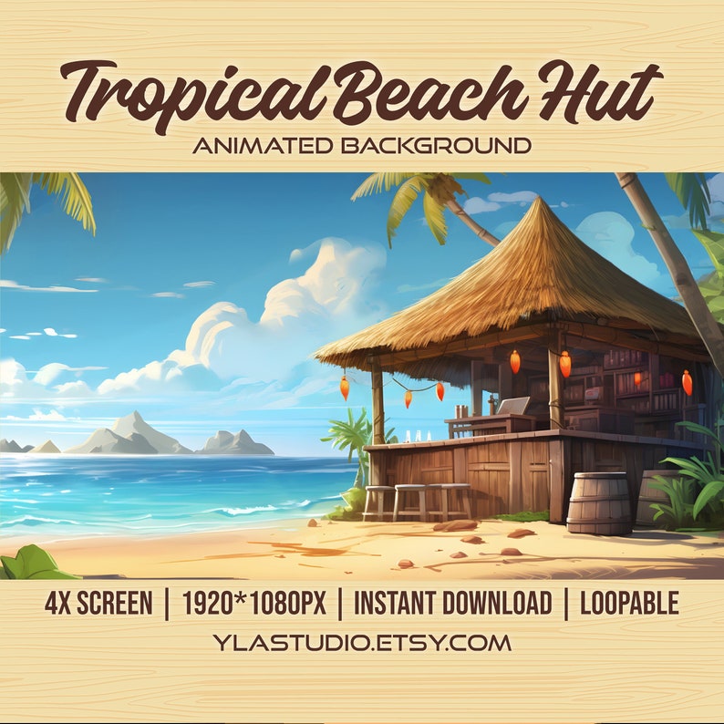 Cozy Tropical Summer Beach Hut Animated Background Twitch Animated ...