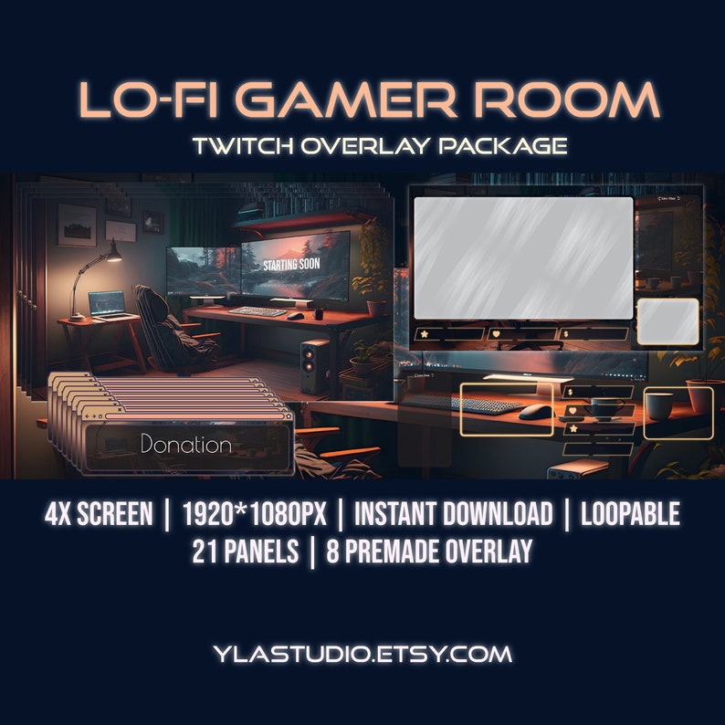 Cozy Lofi Gamer Room Twitch Overlay Package (digital Download) - Etsy