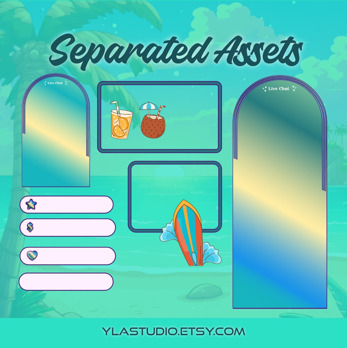 Summer Beach Twitch Stream Overlay Package (animated) - Etsy